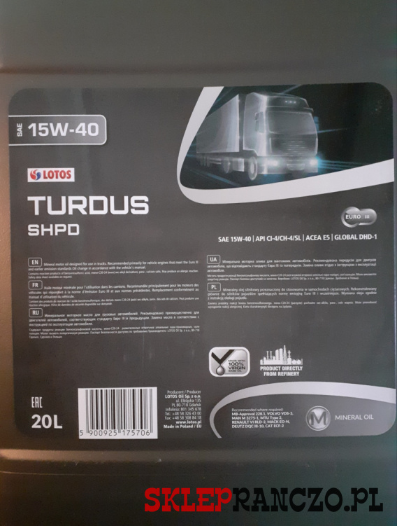 ranczo > OLEJ TURDUS SHPD 15W40 20L